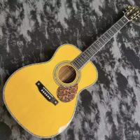 China Custom 40 Inch Full Solid Wood OM42 Acoustic Guitar Martin Style Yellow for sale