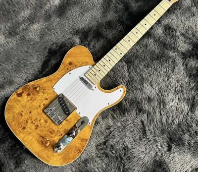 China Tele Electric Guitar Burl Maple Top Yellow Mahogany Body Maple Fingerboard Single Binding for sale