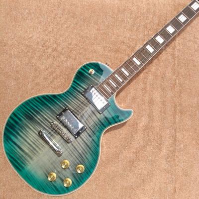 China Custom LP Electric Guitar Green Blue Flame Maple Top Rosewood Fingerboard 22 Fret 628mm Scale for sale