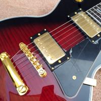 China Custom LP Electric Guitar Red Flame Maple Top Mahogany Body 628mm Scale 22 Fret Gold Hardware for sale