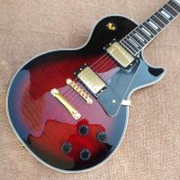 China Custom LP Electric Guitar Red Flame Maple Top Mahogany Body 628mm Scale 22 Fret Gold Hardware for sale