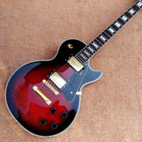 China Custom LP Electric Guitar Red Flame Maple Top Mahogany Body 628mm Scale 22 Fret Gold Hardware for sale