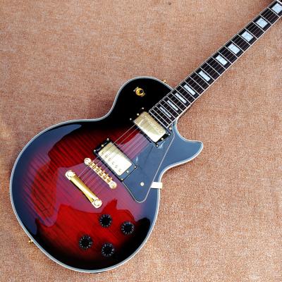 China Custom LP Electric Guitar Red Flame Maple Top Mahogany Body 628mm Scale 22 Fret Gold Hardware for sale