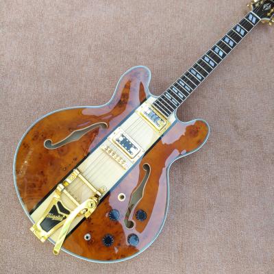 China Hollow Body Jazz 335 Electric Guitar Maple Top Gold Hardware 628mm Scale Tremolo for sale