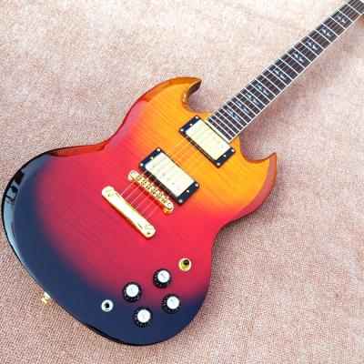 China Custom SG Electric Guitar Flame Maple Top Mahogany Body 22 Fret Rosewood Fingerboard OEM for sale