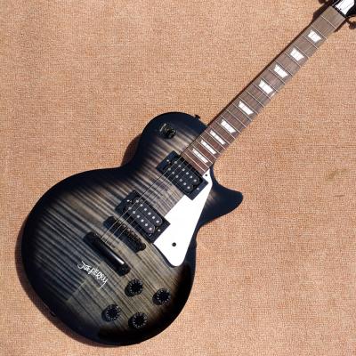 China LP Standard Electric Guitar Transparent Black Flame Maple Top Mahogany Body 22 Fret for sale