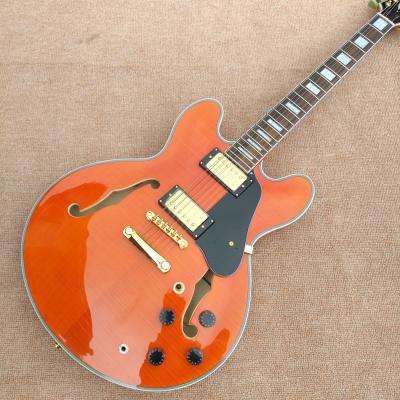 China Hollow Body Jazz Electric Guitar 22 Fret Maple Body Rosewood Fingerboard Bursting Finish for sale