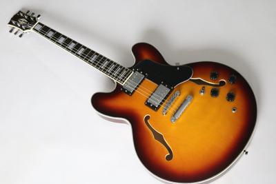 China Tobacco Burst Hollow Body Electric Guitar 22 Fret Maple Neck Basswood Body Gold Hardware for sale