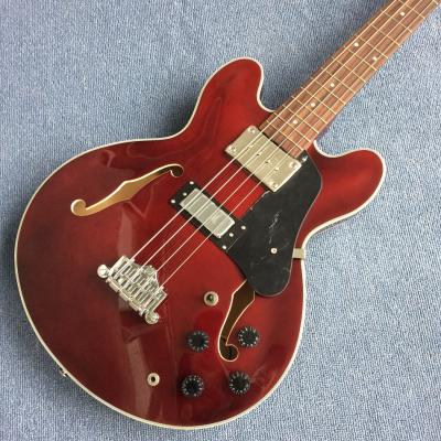 China Hollow Body Electric Bass Guitar 4 String Mahogany Body Maple Neck 22 Fret Wine Red for sale