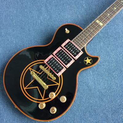 China Custom LP Electric Guitar Black Body Five Pointed Stars Mahogany 22 Fret for sale