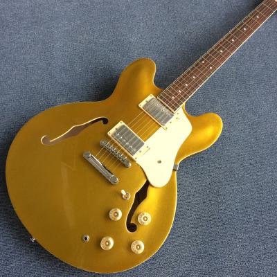 China Hollow Body Jazz Electric Guitar 22 Fret Mahogany Body Rosewood Fingerboard Golden for sale