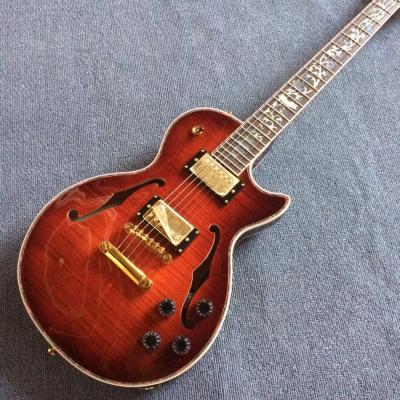 China Custom Electric Hollow Body Jazz Guitar 22 Fret Flame Maple Top Gold Hardware for sale