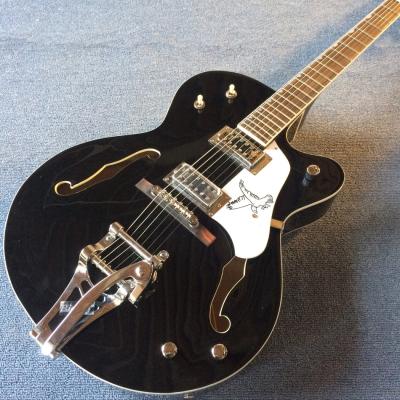China Hollow Body Jazz Electric Guitar 22 Fret Mahogany Body Double F Hole Tremolo Black for sale