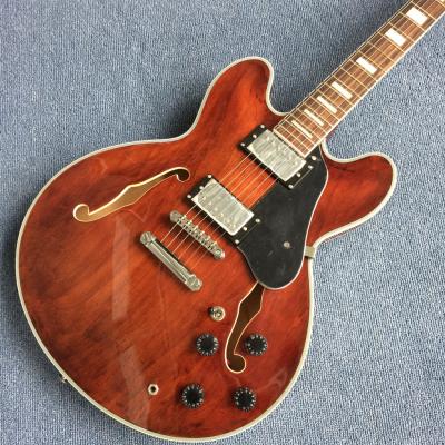 China Hollow Body Jazz Electric Guitar Mahogany Body Maple Neck 22 Fret Double F Holes Chestnut Skin for sale