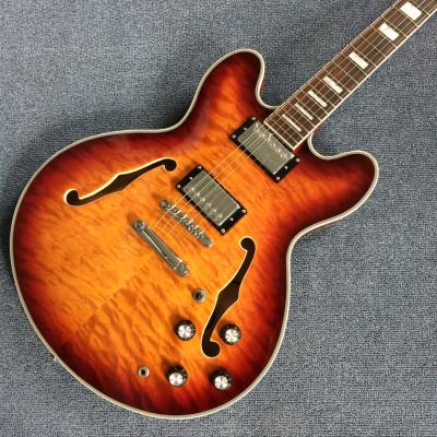 China Double F Holes Jazz Electric Guitar Hollow Body Mahogany 22 Fret Rosewood Fingerboard Burst Quilted Maple for sale