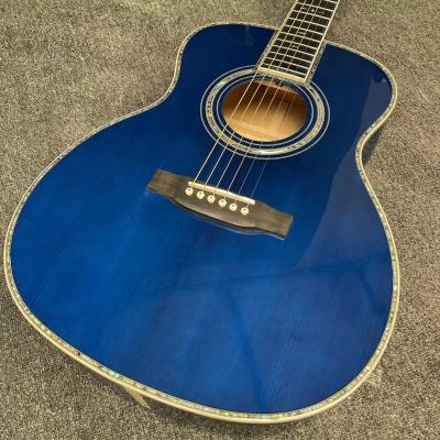 China Custom Solid East Indian Rosewood OM Acoustic Guitar Double Electronic EQ Blue 41 Inch for sale