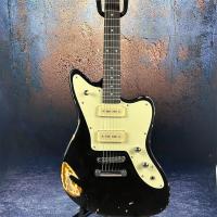 China 2024 Deluxe Relic Electric Guitar Fano Style Aged Black P90 Pickups 22 Fret Maple Neck for sale