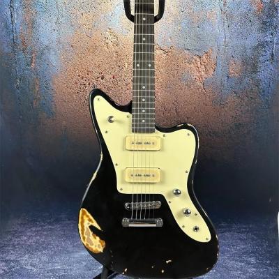 China 2024 Deluxe Relic Electric Guitar Fano Style Aged Black P90 Pickups 22 Fret Maple Neck for sale