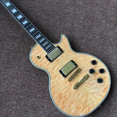 China LP Custom Electric Guitar Flame Maple Top Natural Color Gold Hardware 24 Fret Mahogany Body for sale