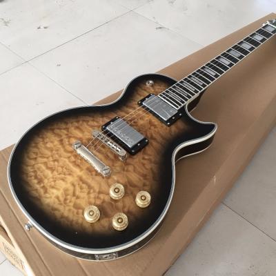 China Custom Electric Guitar with TonePros 22 Fret Ebony Fretboard Quilted Maple Top Mahogany Body Brown for sale
