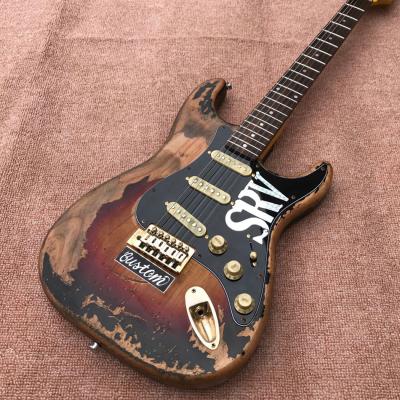 China Handmade Relic ST Electric Guitar Mahogany Body Rosewood Fingerboard 22 Frets Vintage Sunburst for sale
