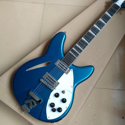 China 12 String Hollow Body Electric Bass Guitar Basswood Mahogany 24 Fret Metallic Blue for sale
