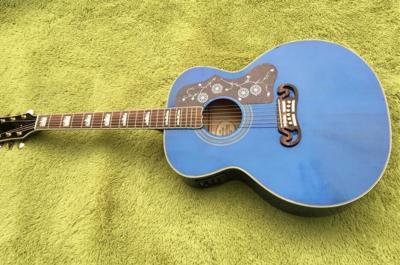 China Chibson G200 Acoustic Electric Guitar Transparent Blue Jumbo 21 Fret Spruce Top for sale