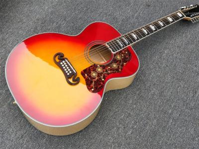 China Tiger Flame Maple Custom 12 String Acoustic Guitar G200 Red Yellow 22 Fret for sale
