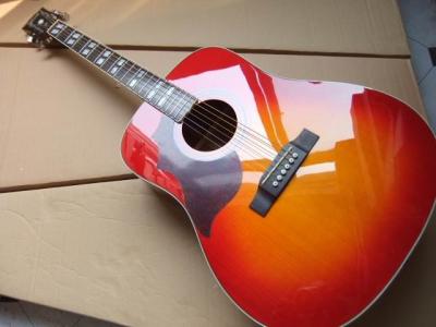 China Left Handed Hummingbird Acoustic Guitar Cherry Burst Solid Spruce Top 20 Frets Rosewood Fretboard for sale