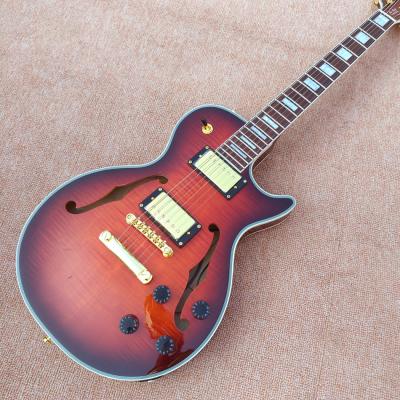 China Custom LP Semi Hollow Body Electric Guitar 22 Fret Flame Maple Top Back F Holes for sale