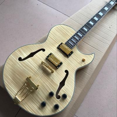 China LP Style Tiger Flame Hollow Body Jazz Electric Guitar Natural Maple 22 Fret for sale