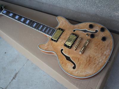 China Burly Wood Semi-hollow Electric Guitar Flame Maple Body 22 Fret Rosewood Fingerboard Gold Hardware for sale