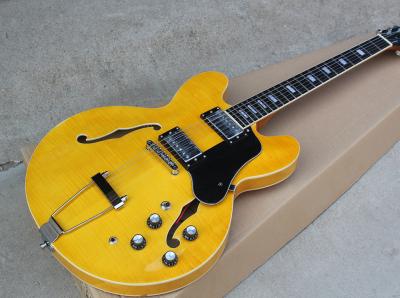China Custom Yellow Semi-hollow Electric Guitar 22 Fret Flame Maple Veneer Rosewood Fretboard for sale