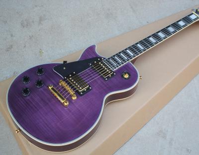 China Custom Purple Left Handed Electric Guitar 22 Frets Flame Maple Veneer Gold Hardware for sale