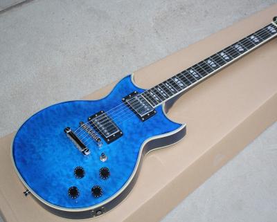 China Custom Blue Electric Guitar Flame Maple Veneer 22 Fret Mahogany Neck Rosewood Fingerboard for sale