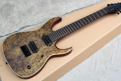 China Custom Brown 7-String Alder Electric Guitar with Burl Veneer 24 Frets 2 Open Pickups for sale