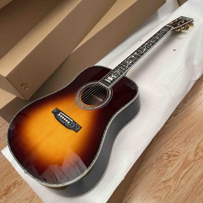 China Custom All Solid Wood Sunburst 41 Inch D Type Acoustic Guitar with Abalone Ebony Fingerboard for sale