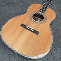 China Solid Cedar Top OOO Acoustic Guitar 43mm Nut Width Ebony Fingerboard Abalone Binding Slotted Headstock for sale