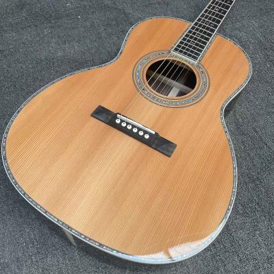 China Solid Cedar Top OOO Acoustic Guitar 43mm Nut Width Ebony Fingerboard Abalone Binding Slotted Headstock for sale