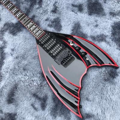 China Custom Black Bat 6-String Electric Guitar with Tremolo Bridge Mahogany Body 22 Frets for sale
