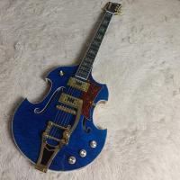 China Custom F Hole Hollow Body Electric Guitar with Bigsby Tremolo Blue 6 String OEM for sale