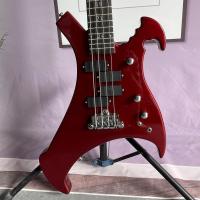 China Custom 4 String Irregular Body Electric Bass Guitar Metallic Red Solid Maple Neck 34 Inch Scale for sale