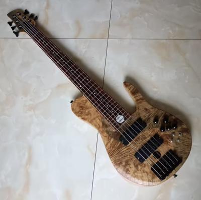 China Custom 6 String Electric Bass Guitar Neck Through Body Ash Burl Spalted Maple Top Black Hardware OEM for sale
