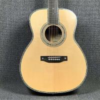China Custom OM Style 42 Acoustic Guitar Solid Spruce Cedar Top Abalone Inlay Vintage Gold Tuner 6 String for sale