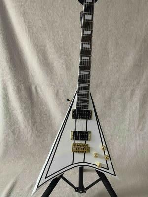 China White V Shape Electric Guitar Solid Body HH Pickup Gold Hardware for sale