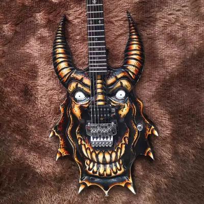 China Custom Handcrafted Electric Guitar Colorful Cow Skull Painting HH Pickups 6 String for sale
