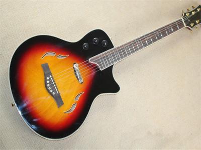 China Wholesale Custom 21 Fret Semi-Hollow Tobacco Sunburst Folk Acoustic Guitar with Bird Inlay Maple Body for sale