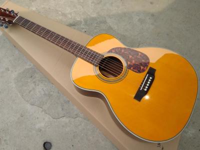 China Custom Yellow 28 Style OM Acoustic Guitar Solid Spruce Top Rosewood Back Sides 22 Frets for sale