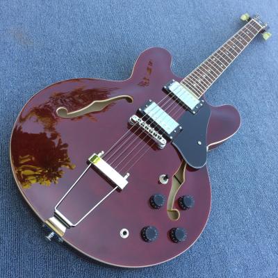 China Custom Hollow Body Jazz Electric Guitar 22 Fret Mahogany Body Wine Red Double F Holes for sale