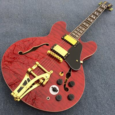 China Custom Hollow Body Jazz Electric Guitar 22 Fret Mahogany Body Rosewood Fingerboard Sunburst for sale